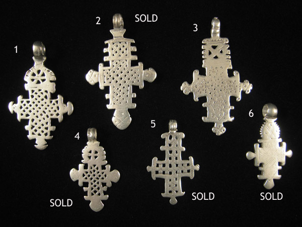 African Tribal Art - Silver coptic cross pendants, Ethiopia